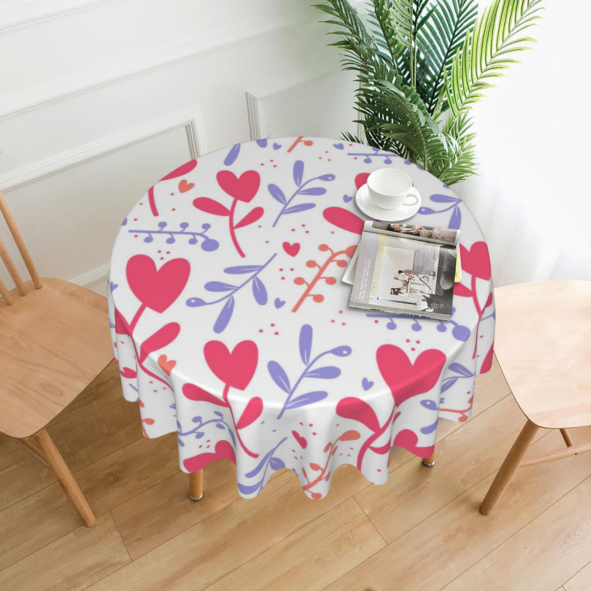 ZICANCN Round Table Cloths 60 Inch, Cute Romantic Floral Hearts Table ...