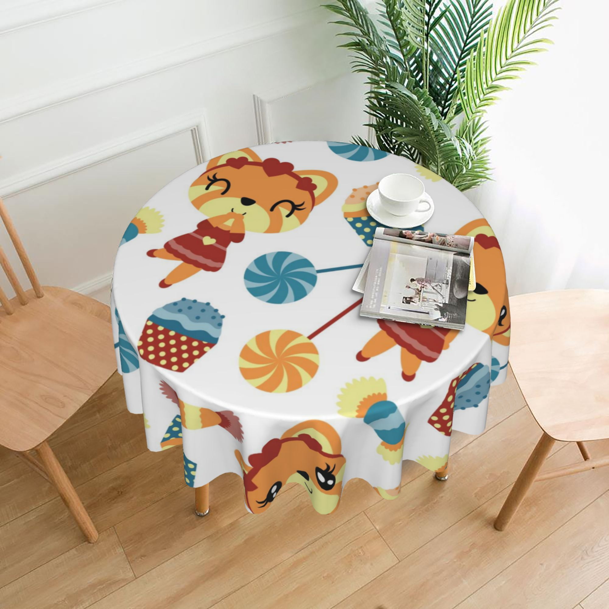 ZICANCN Round Table Cloths 60 Inch, Fox Girl Candies Cartoon Table ...