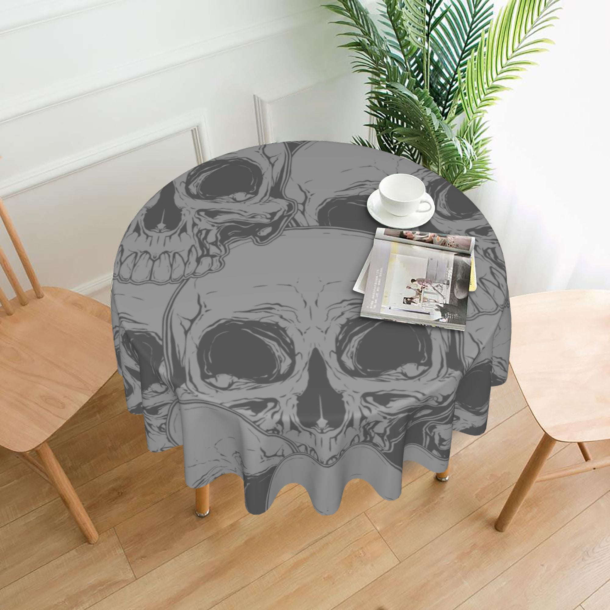ZICANCN Round Table Cloths 60 Inch, Gray Skull Bones Print Table Cover ...