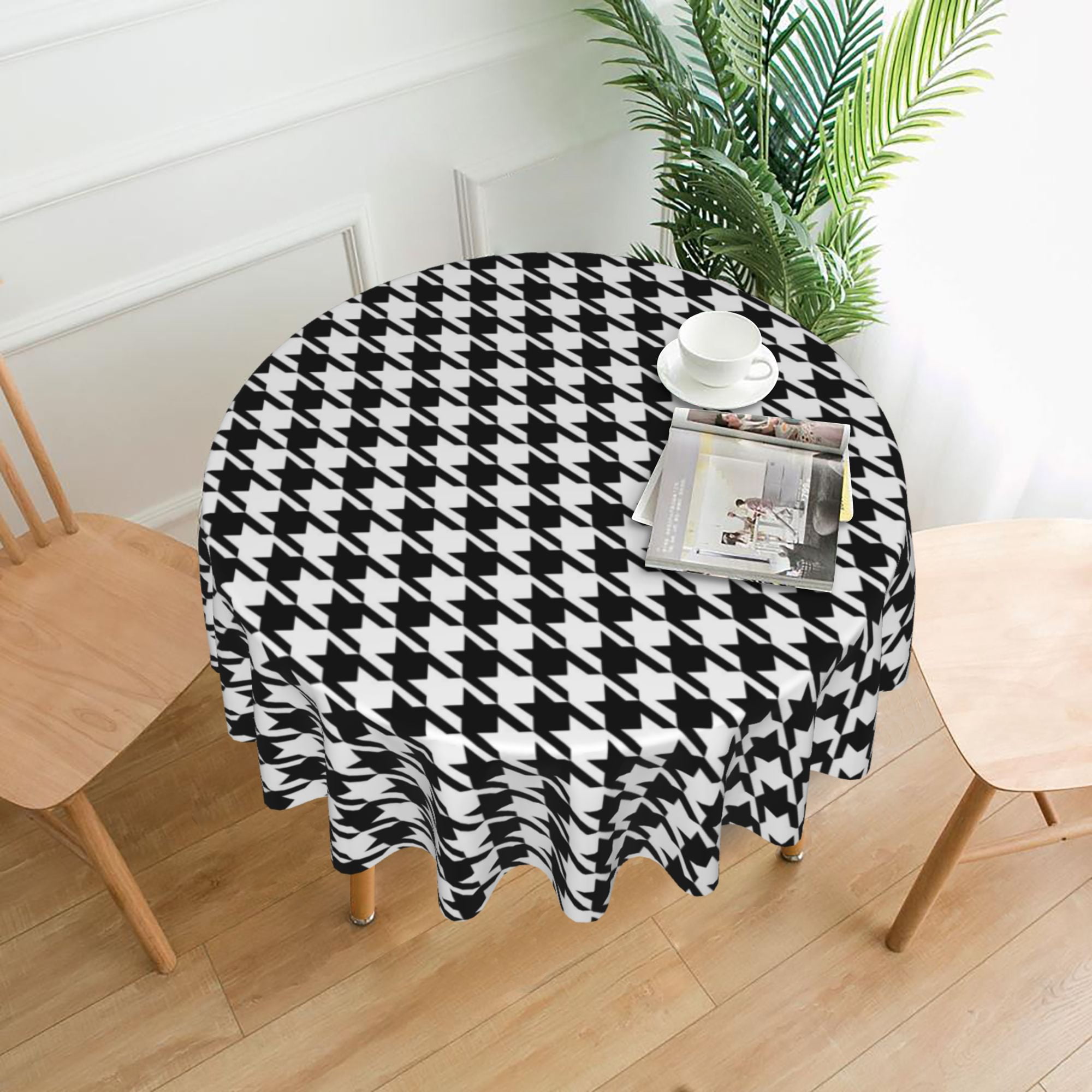 ZICANCN Round Table Cloths 60 Inch, Houndstooth Check Table Cover ...