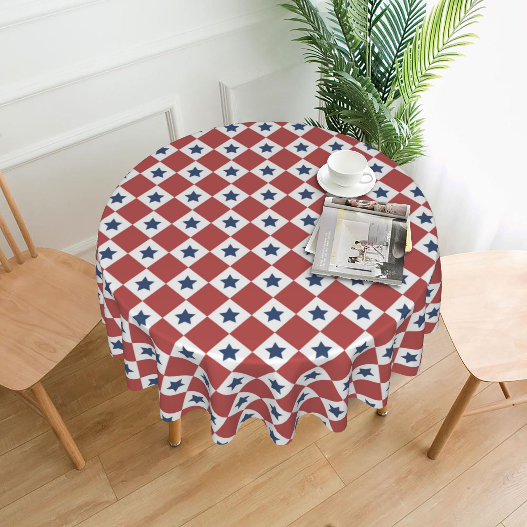 ZICANCN Round Table Cloths 60 Inch, Patriotic Red Blue Stars Table ...
