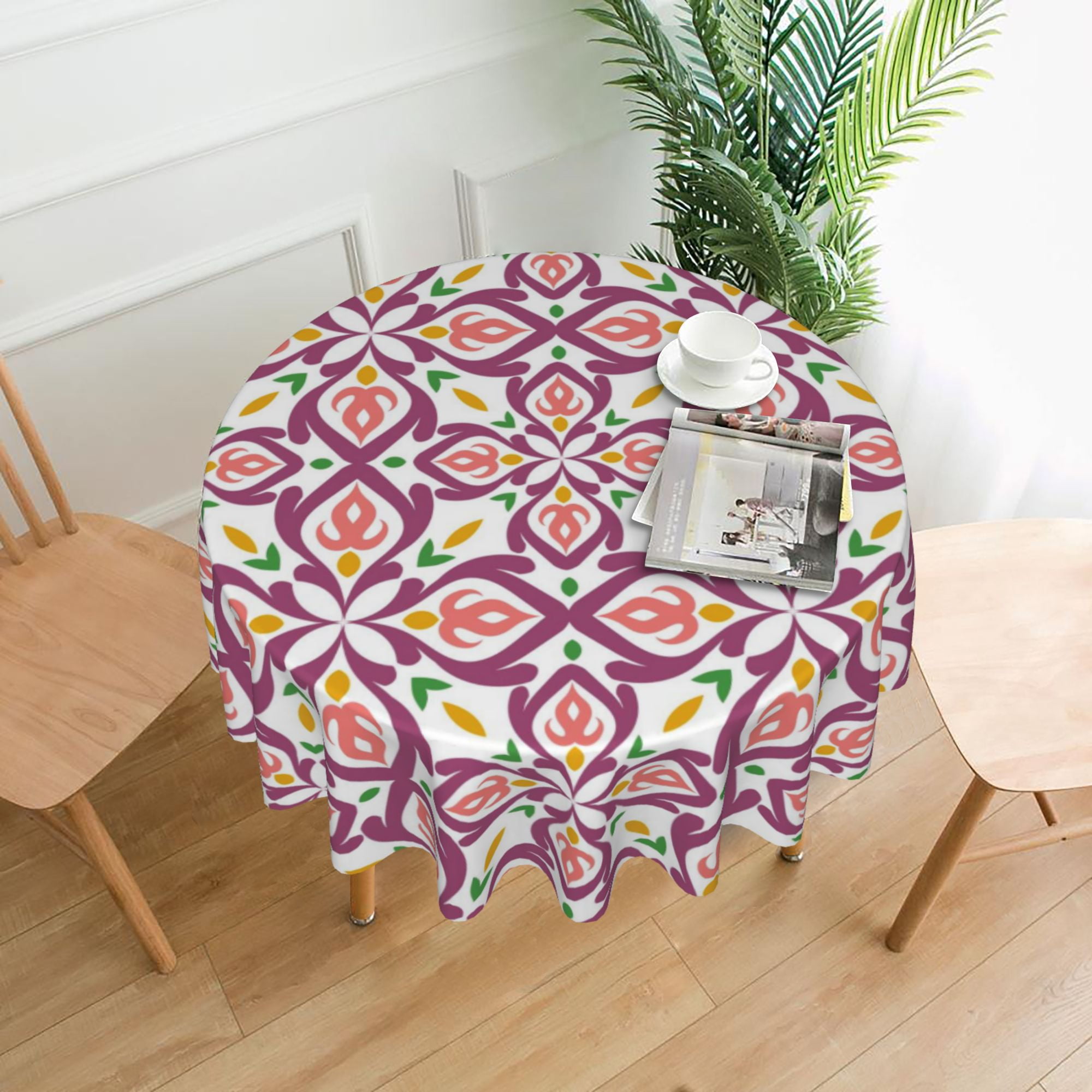 ZICANCN Round Table Cloths 60 Inch, Pink Floral Motif Tribal Table ...