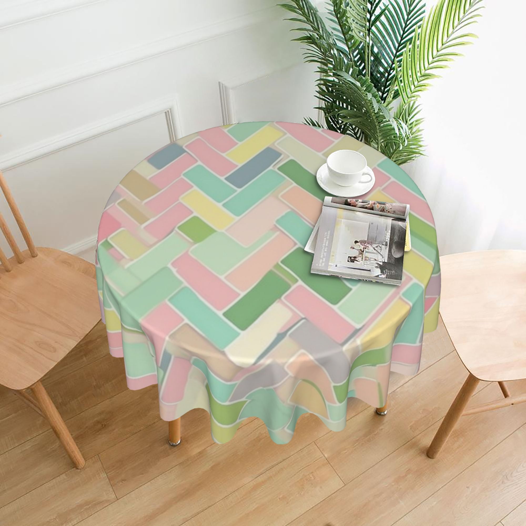 ZICANCN Round Table Cloths 60 Inch, Pink Green Pastel Table Cover ...