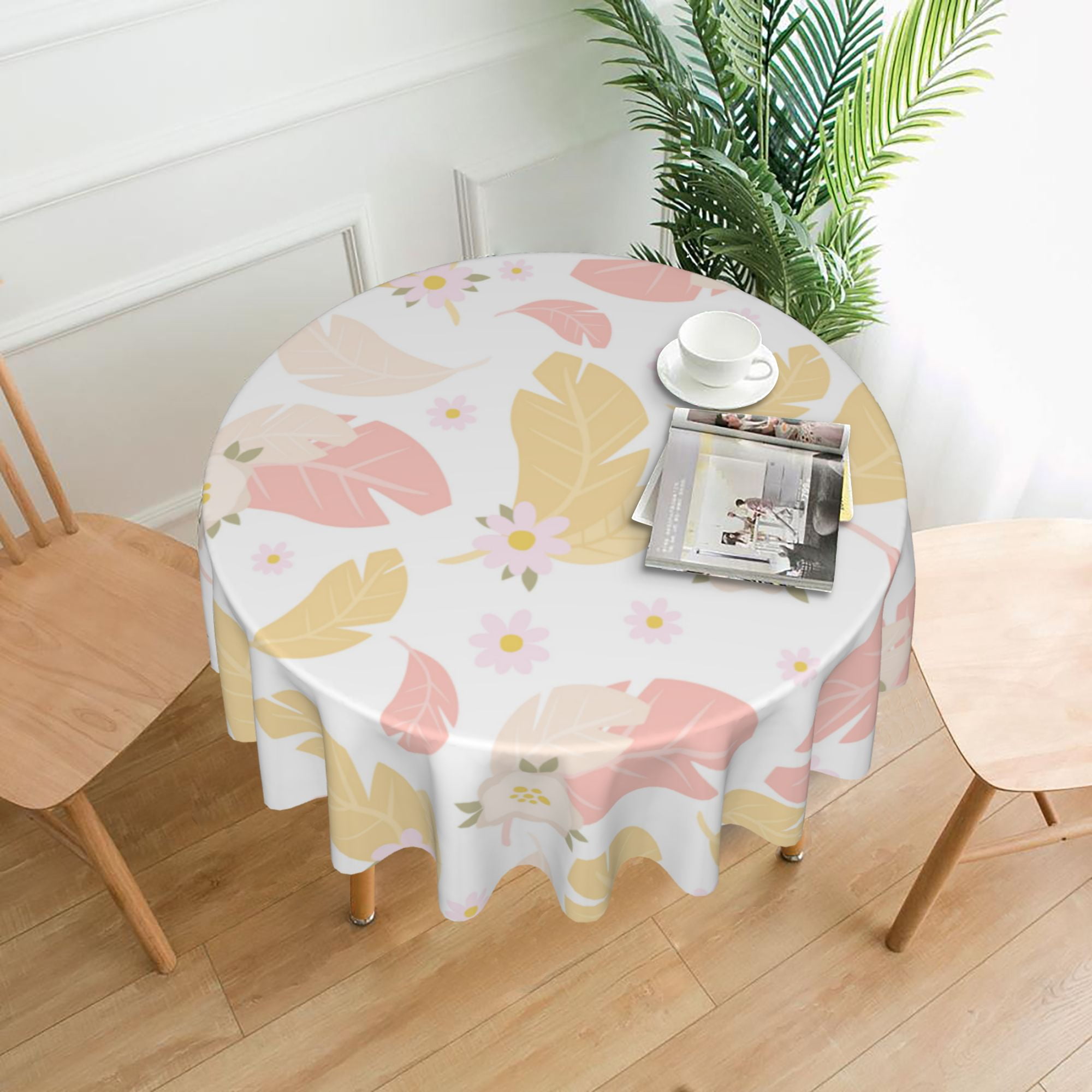 ZICANCN Round Table Cloths 60 Inch, Pink Spring Flowers Leaves Table ...