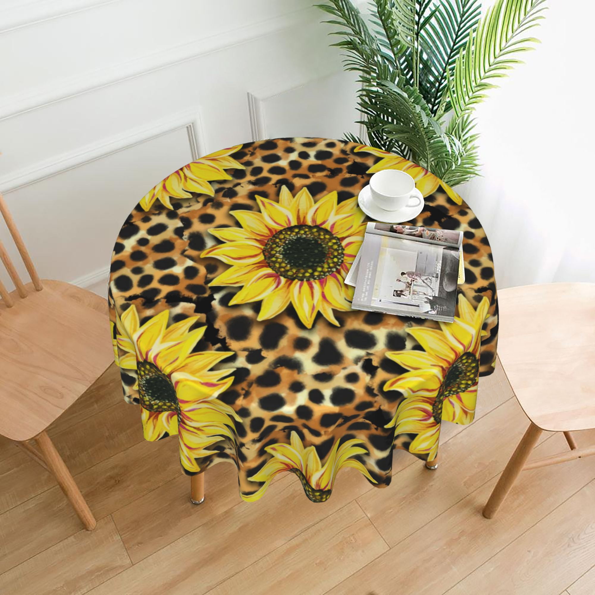ZICANCN Round Table Cloths 60 Inch, Sunflowers Leopard Background Table ...