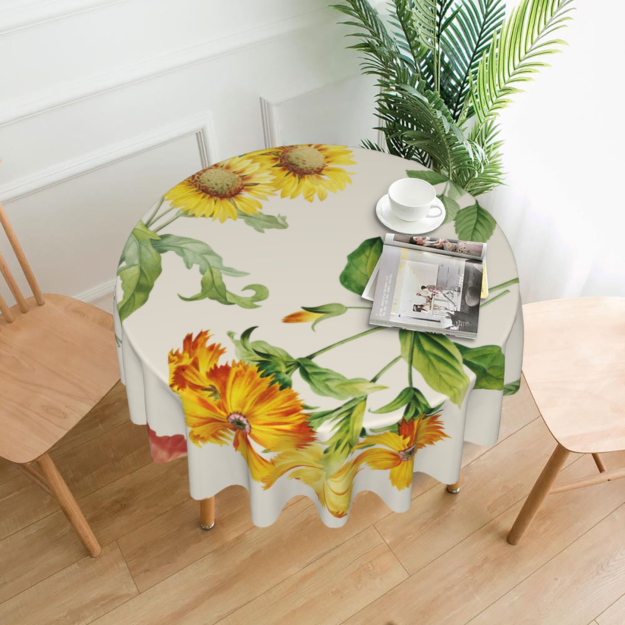 ZICANCN Round Table Cloths 60 Inch, Vintage Spring Sunflower Table ...