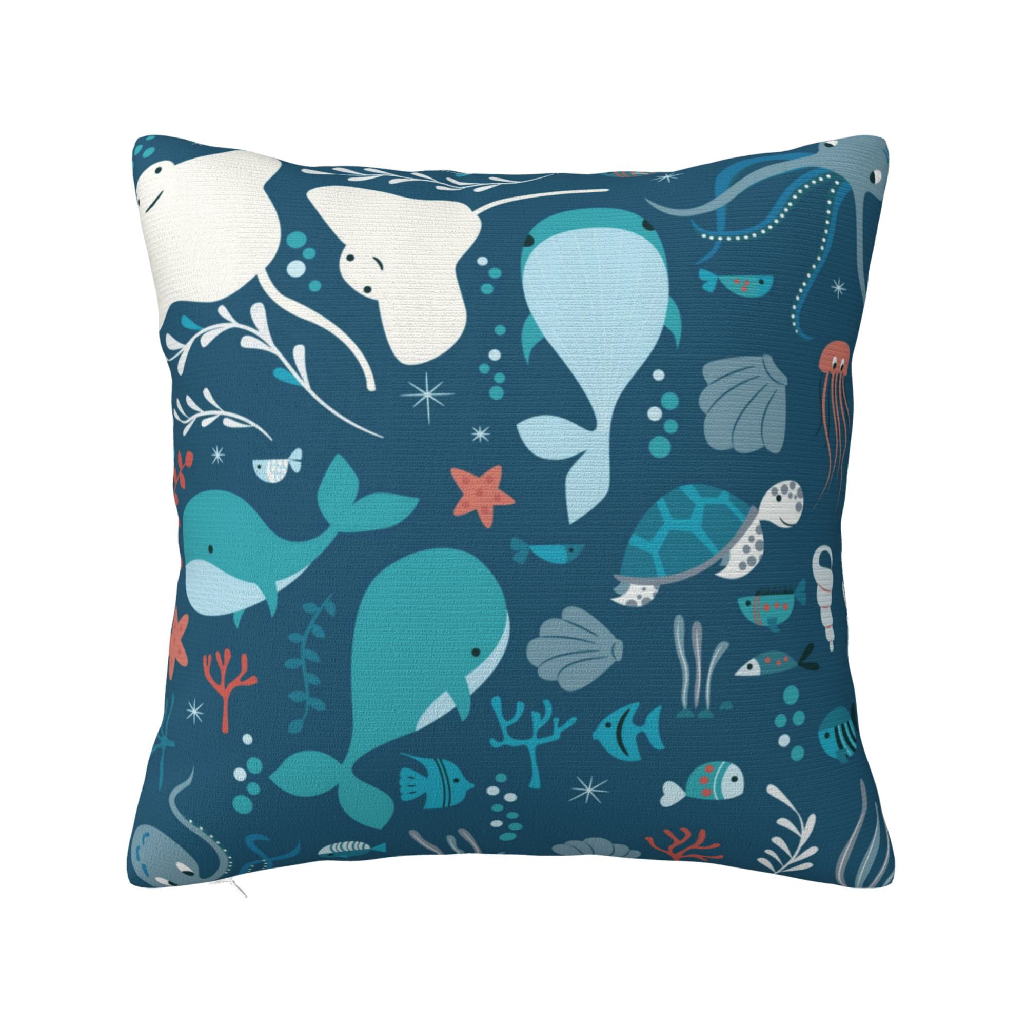 ZICANCN Sealife Fish Whale Throw Pillow Covers, Bed Couch Sofa Knit ...
