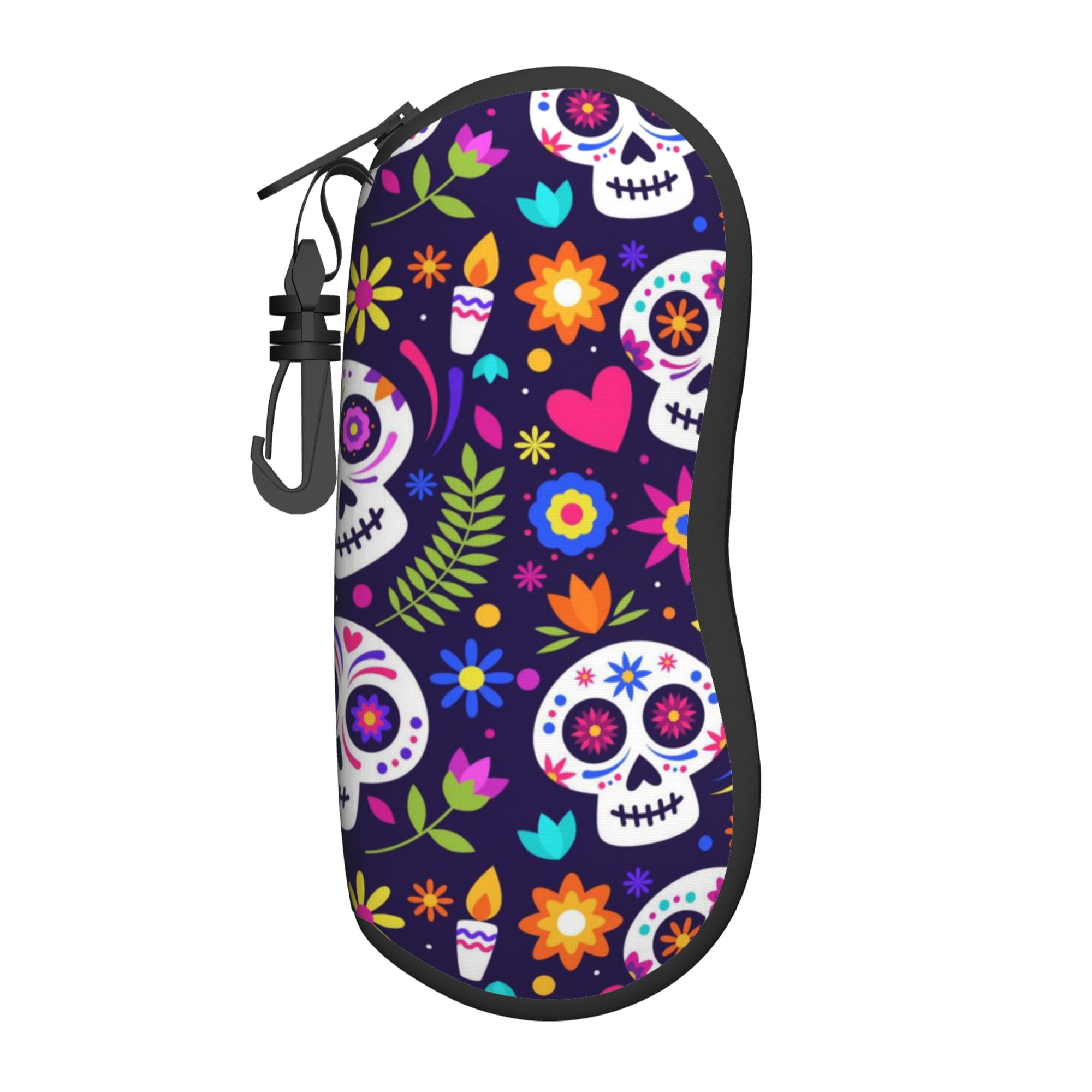 Zicancn Sunglasses Soft Case Traditional Purple Mexican Skull Neoprene Zipper Eyeglass Case For