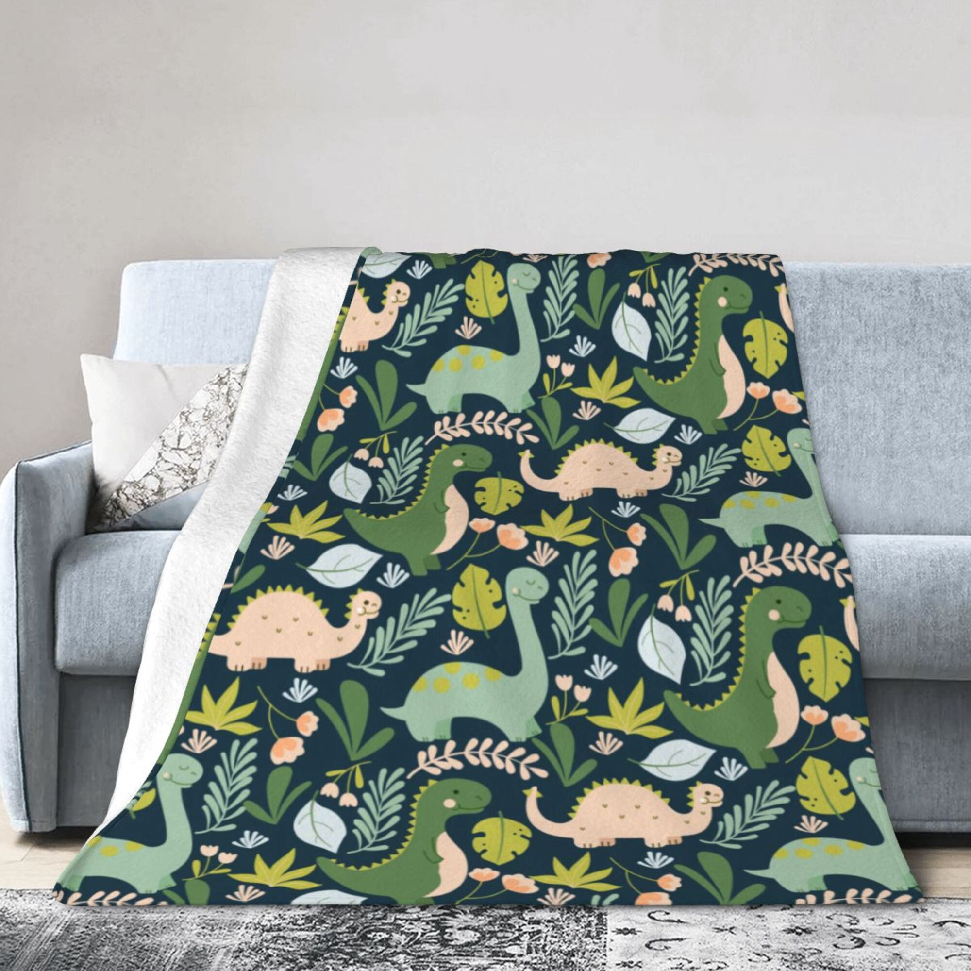 ZICANCN Throw Blanket Green Cartoon Dinosaur , Couch Ultra Soft Micro ...