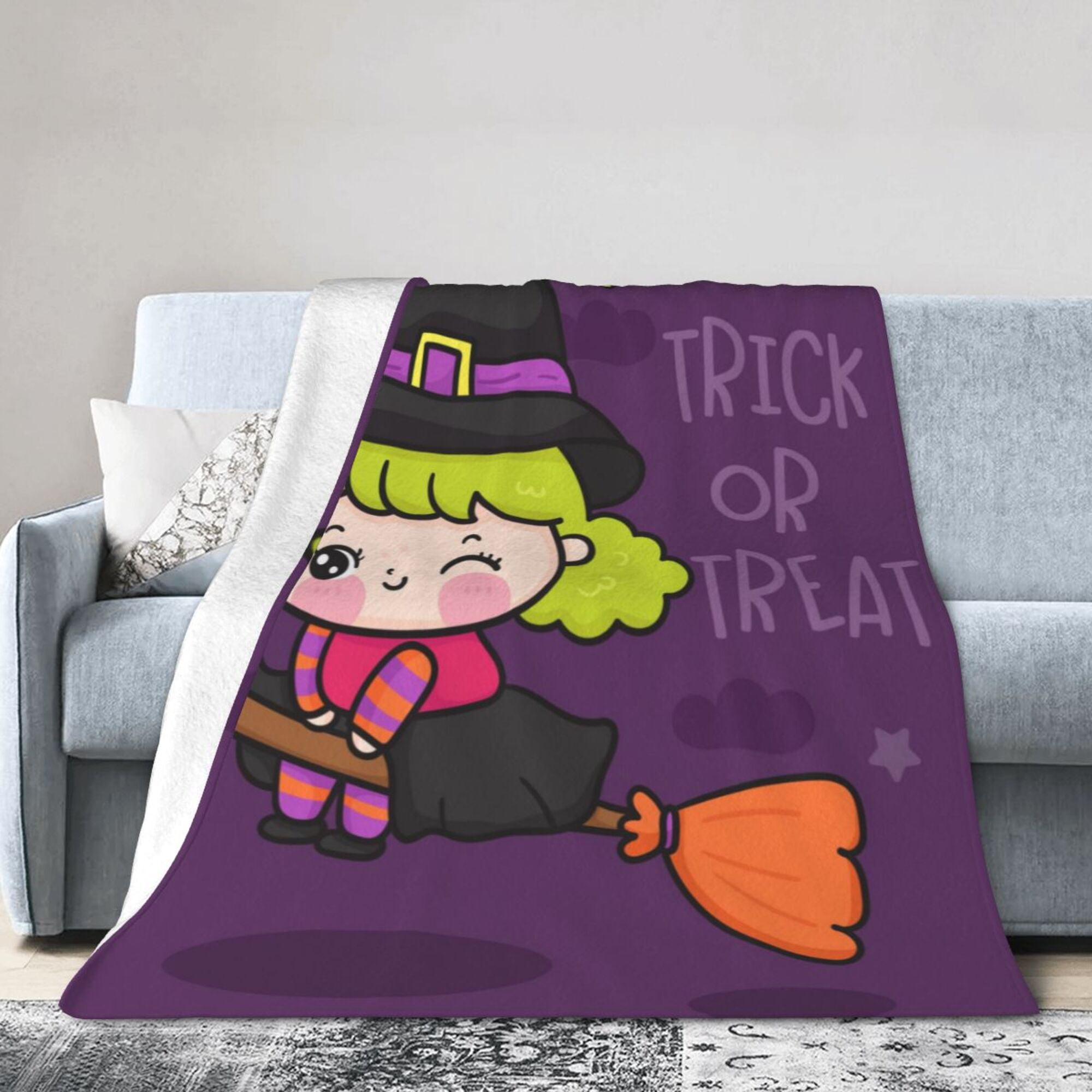 ZICANCN Throw Blanket Halloween Witch Ride Broom , Couch Ultra Soft ...