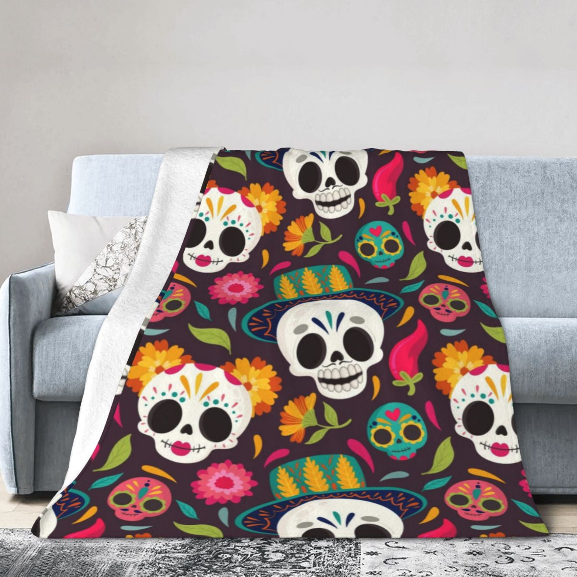 ZICANCN Throw Blanket Mexican Skull Floral Gothic , Couch Ultra Soft ...