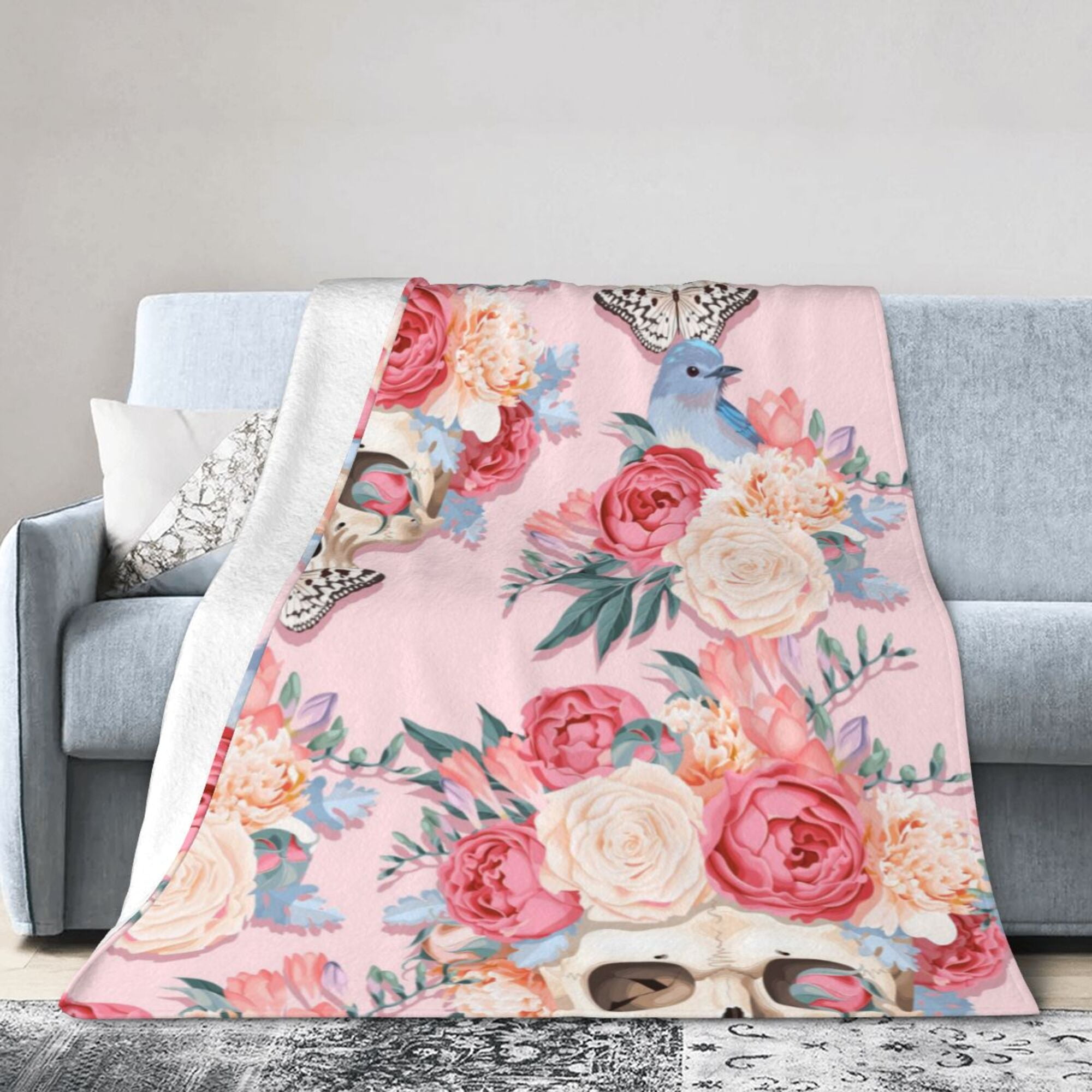 ZICANCN Throw Blanket Skull Butterflies Roses , Couch Ultra Soft Micro ...