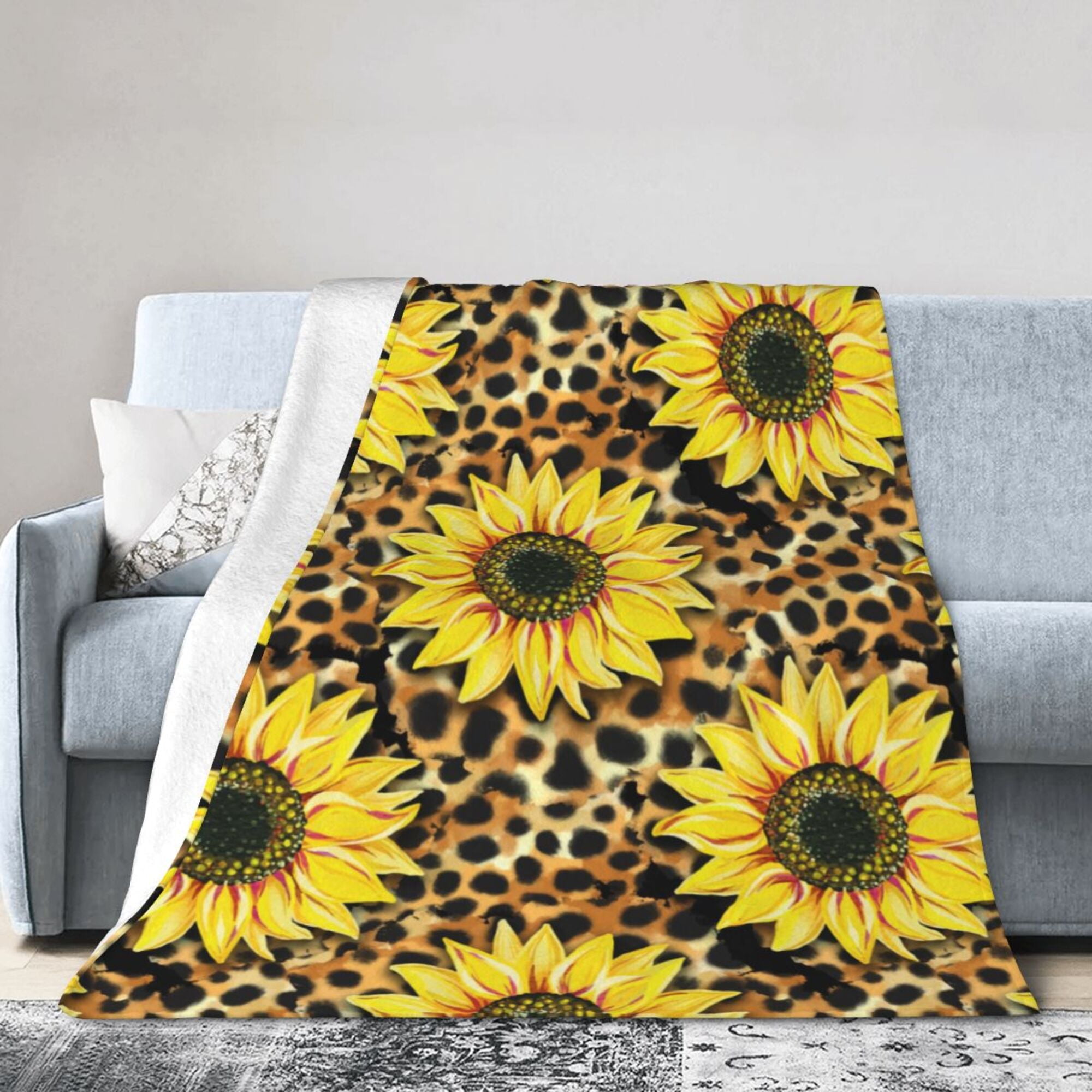 ZICANCN Throw Blanket Sunflowers Leopard Background , Couch Ultra Soft ...