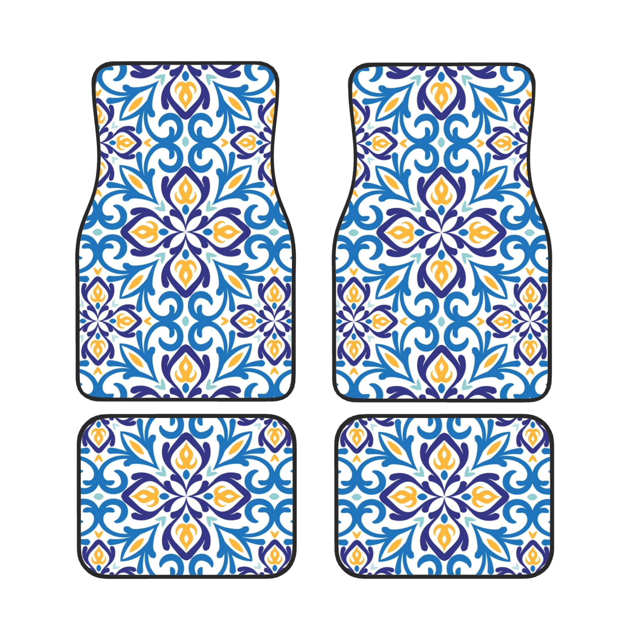 ZICANCN Waterproof Car Floor Mats Full Set, Blue Floral Motif Tribal ...