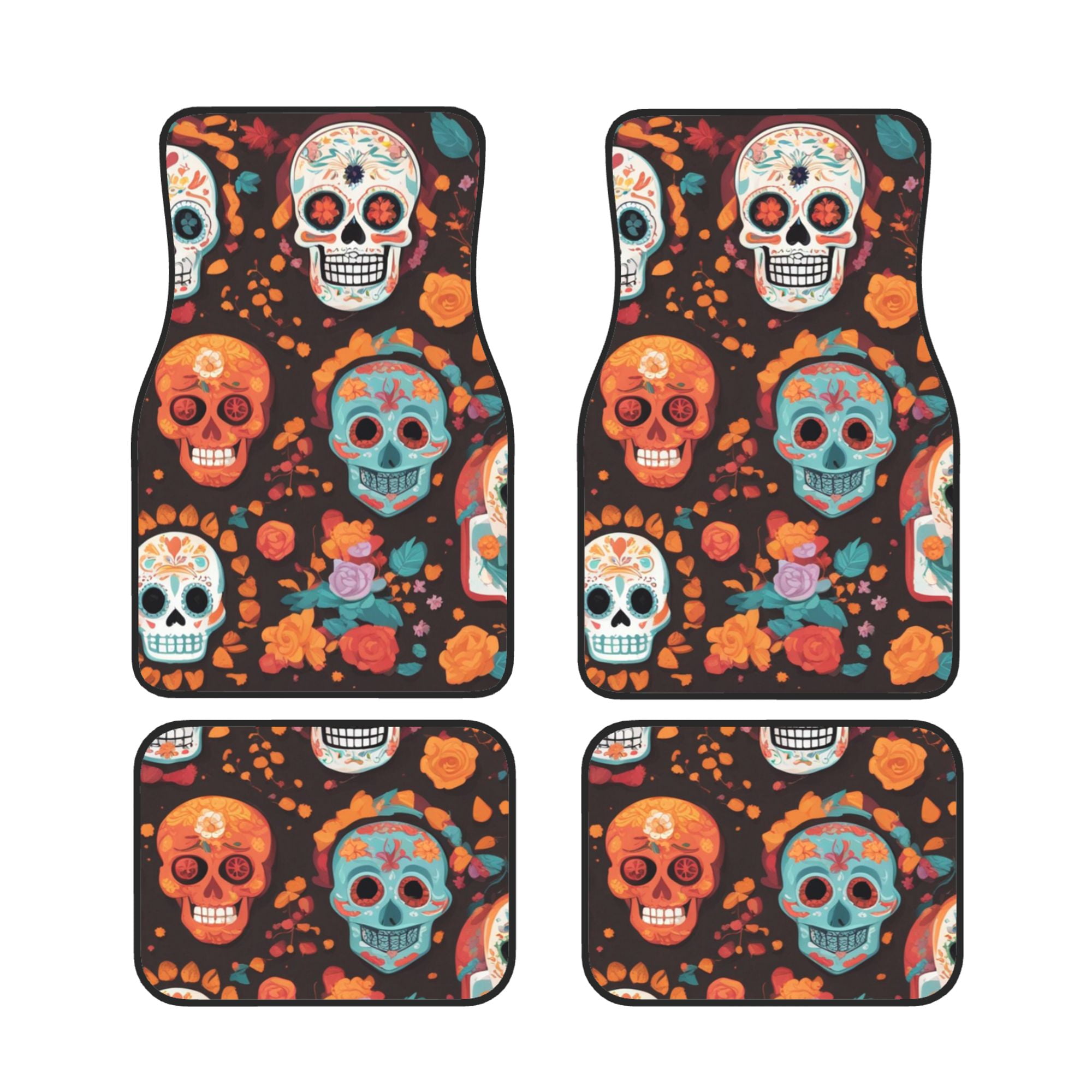 ZICANCN Waterproof Car Floor Mats Full Set, Dia De Skull Muertos ...