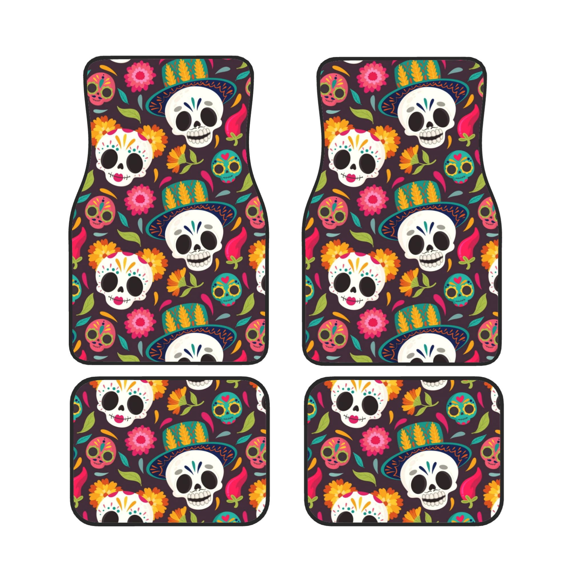 ZICANCN Waterproof Car Floor Mats Full Set, Mexican Skull Floral Gothic ...