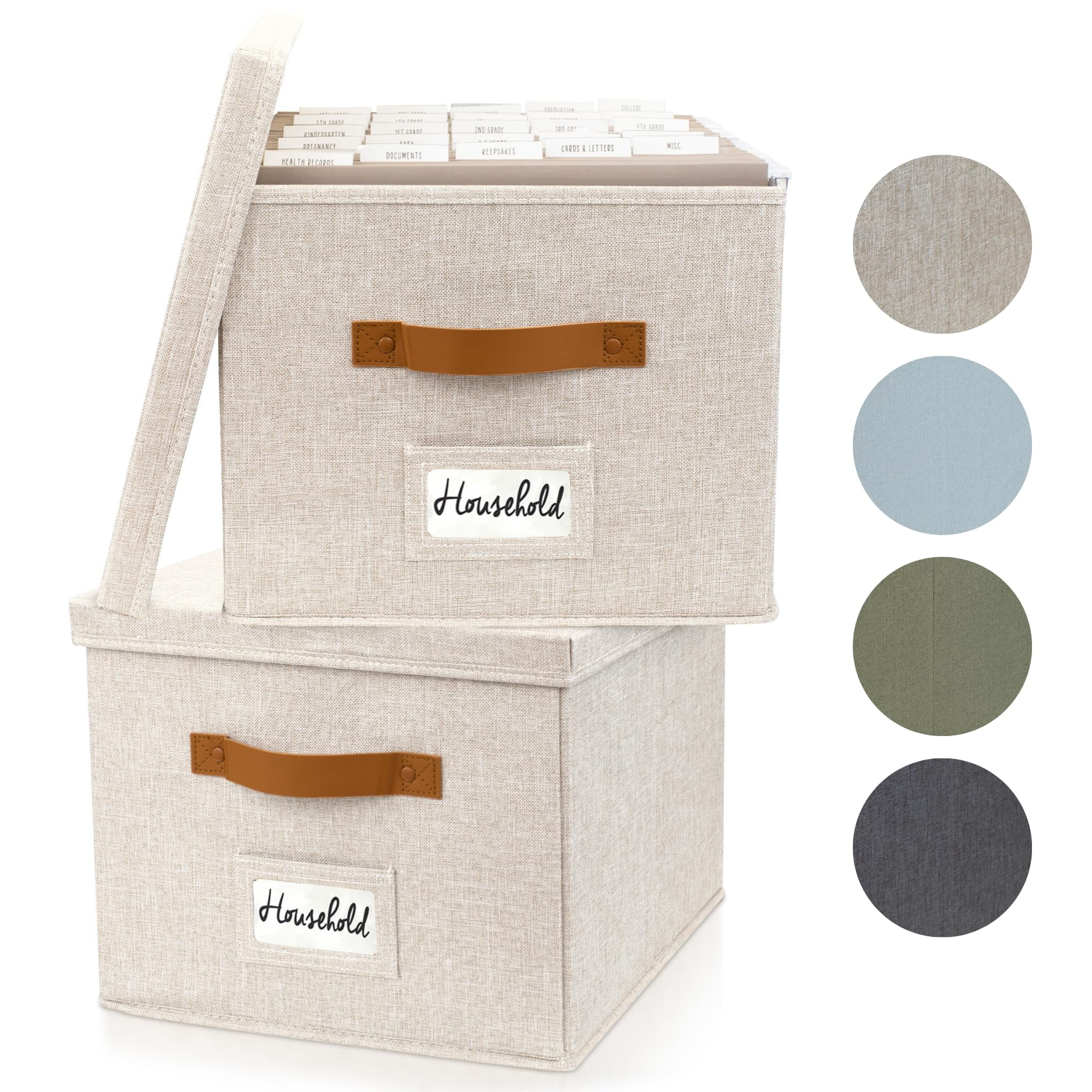 ZICOTO Decorative File Organizer Box Set of 2 - Collapsible Linen ...