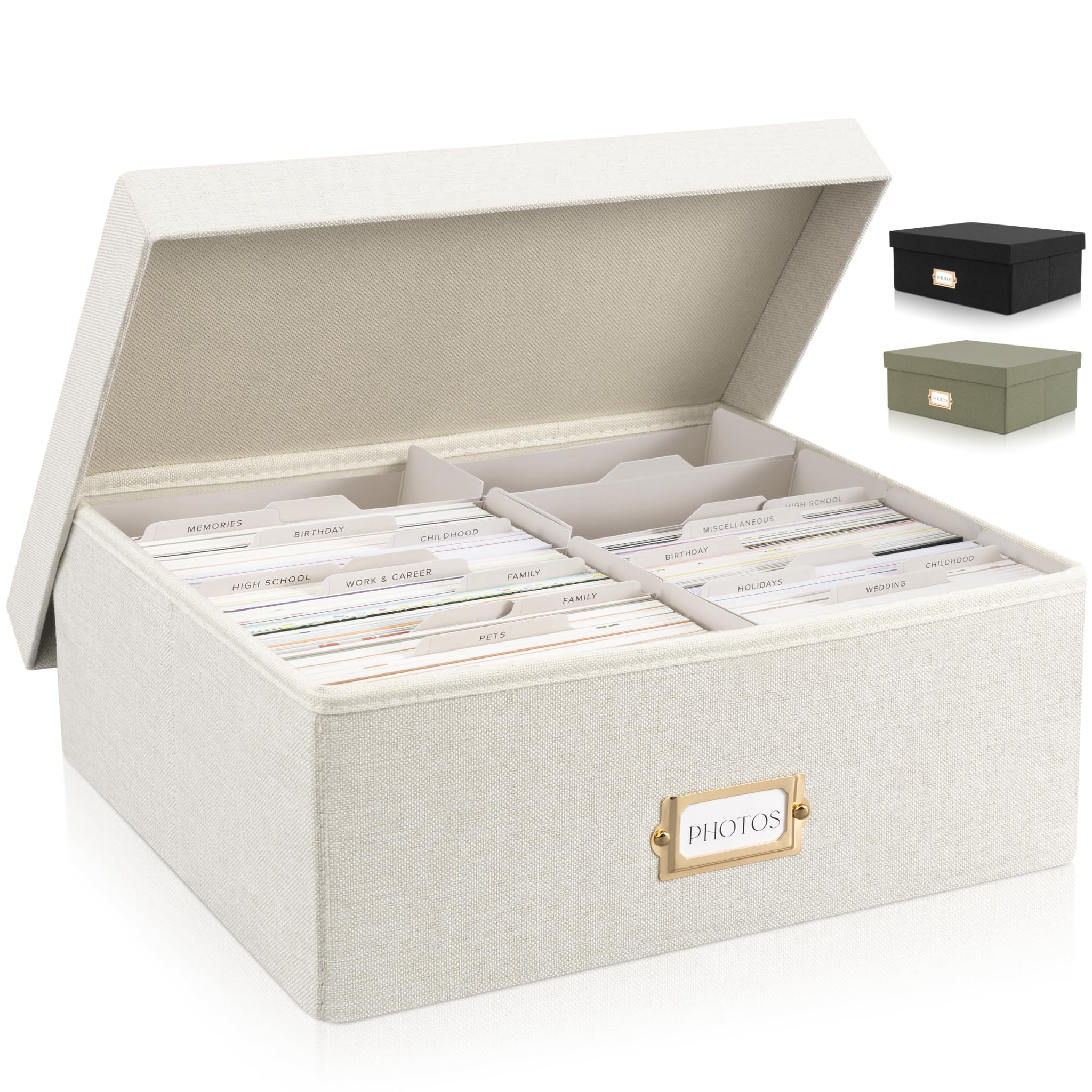 ZICOTO Decorative Photo Storage Box - Sturdy Linen Photo Organizer with ...