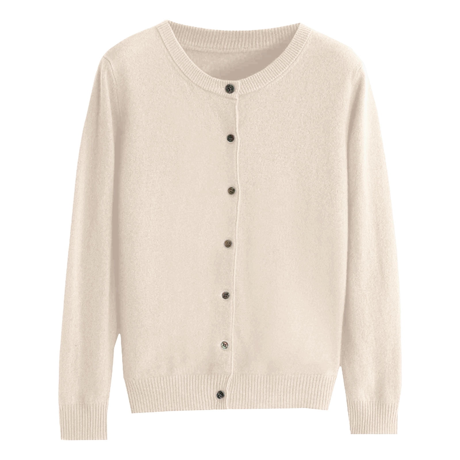 Womens Cardigans Basic Crew Neck Long Sleeve Button Down Round Neck ...