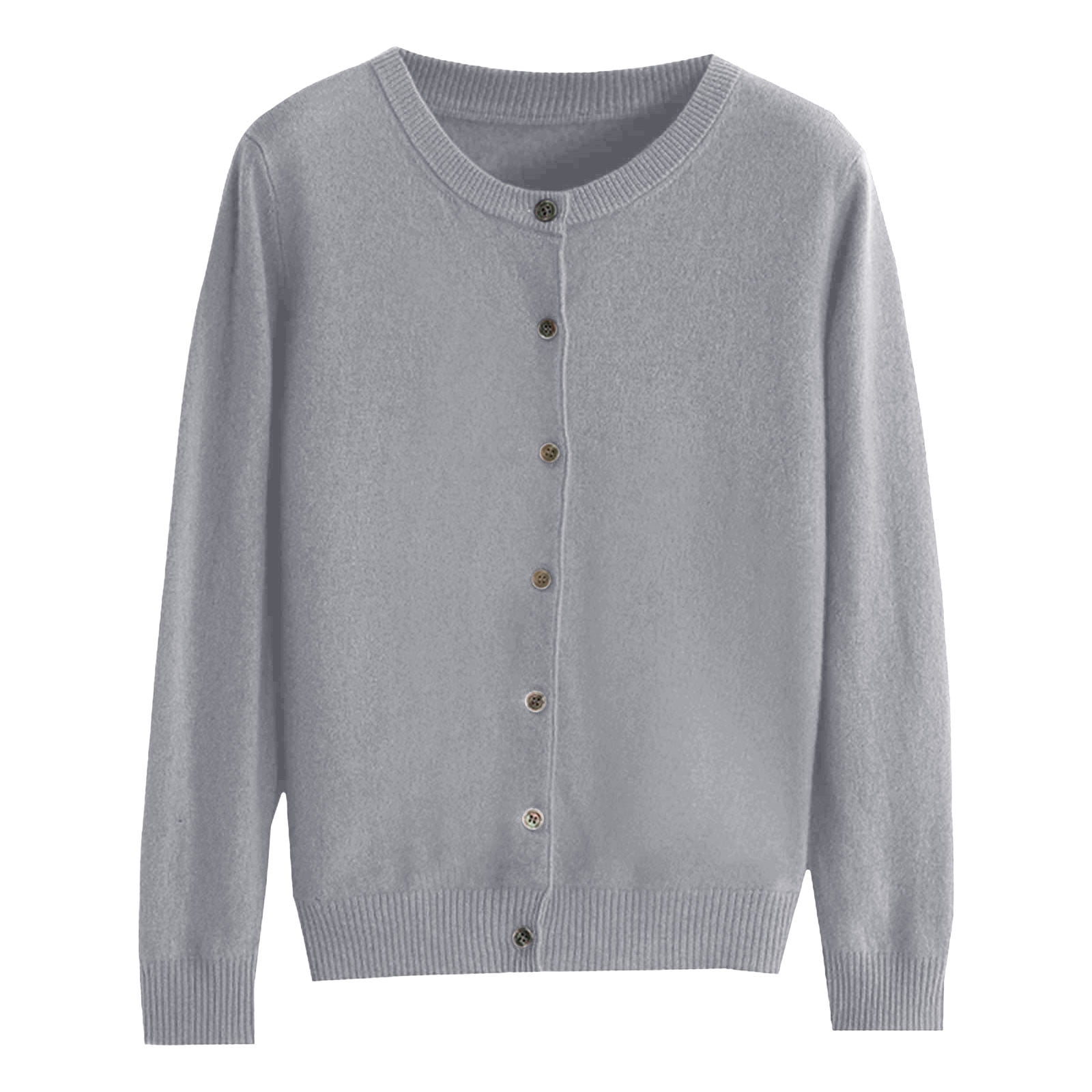 ZICTH Plus Size Cardigans for Women Basic Crew Neck Long Sleeve Button ...
