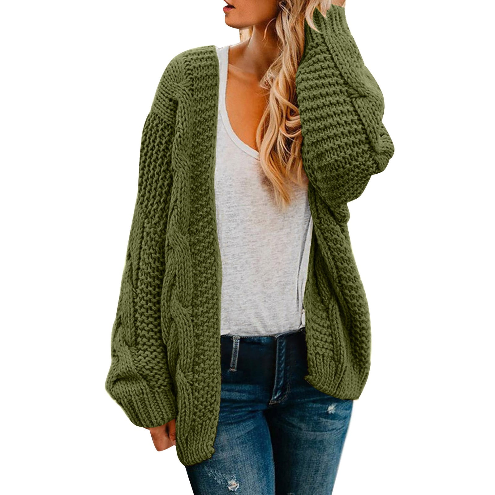 ZICTH Plus Size Cardigans for Women Long Sleeved Solid Color Thick ...