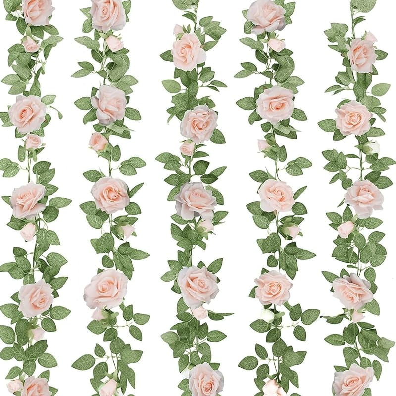ZIFTY 5Pcs 32.5FT Pink Flower Garland Fake Rose Vines for Tea Party ...