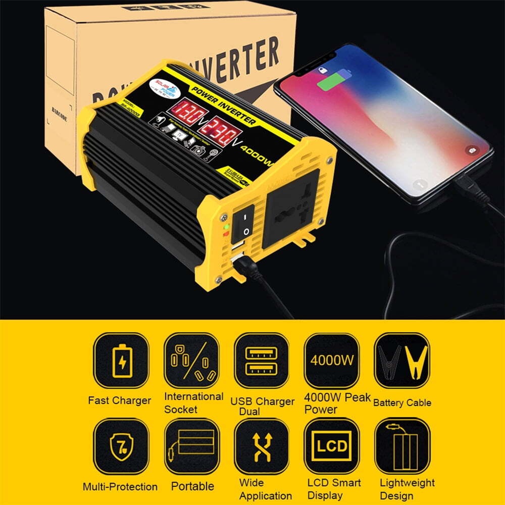 ZIHAO K20961 12V 300W Continuous 4000W Surge Power Inverter with Dual ...