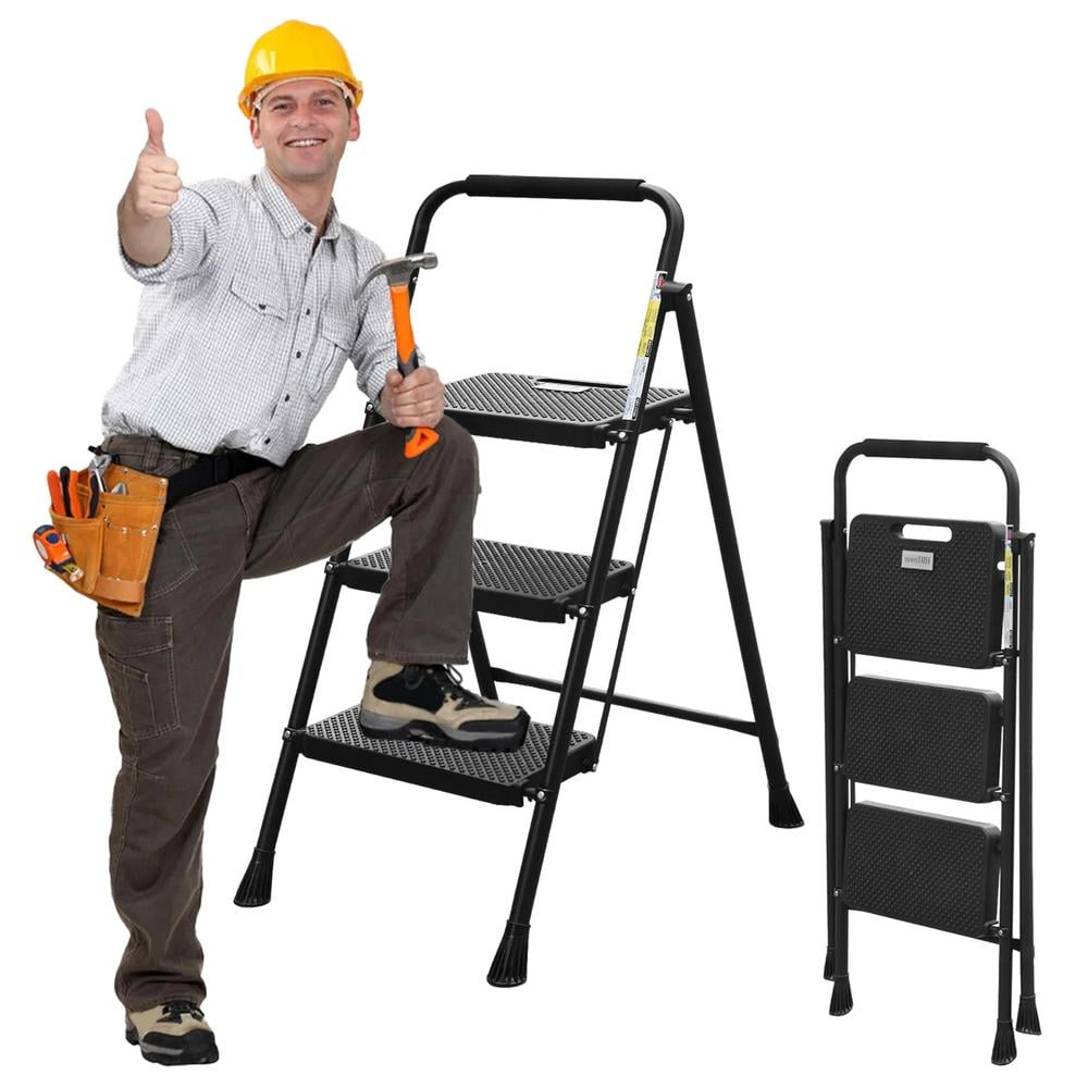 ZIHUI 3 Step Folding Ladder Foldable Ladder Ergonomic Step with Handle ...