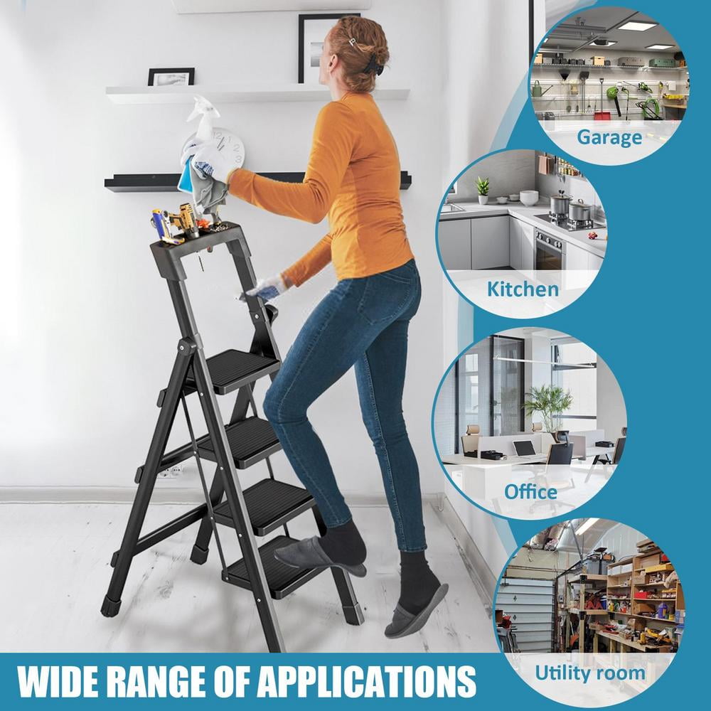 ZIHUI 4 Step Ladder Non-Slip 4 Step Stool Ladder Space Saving Portable ...
