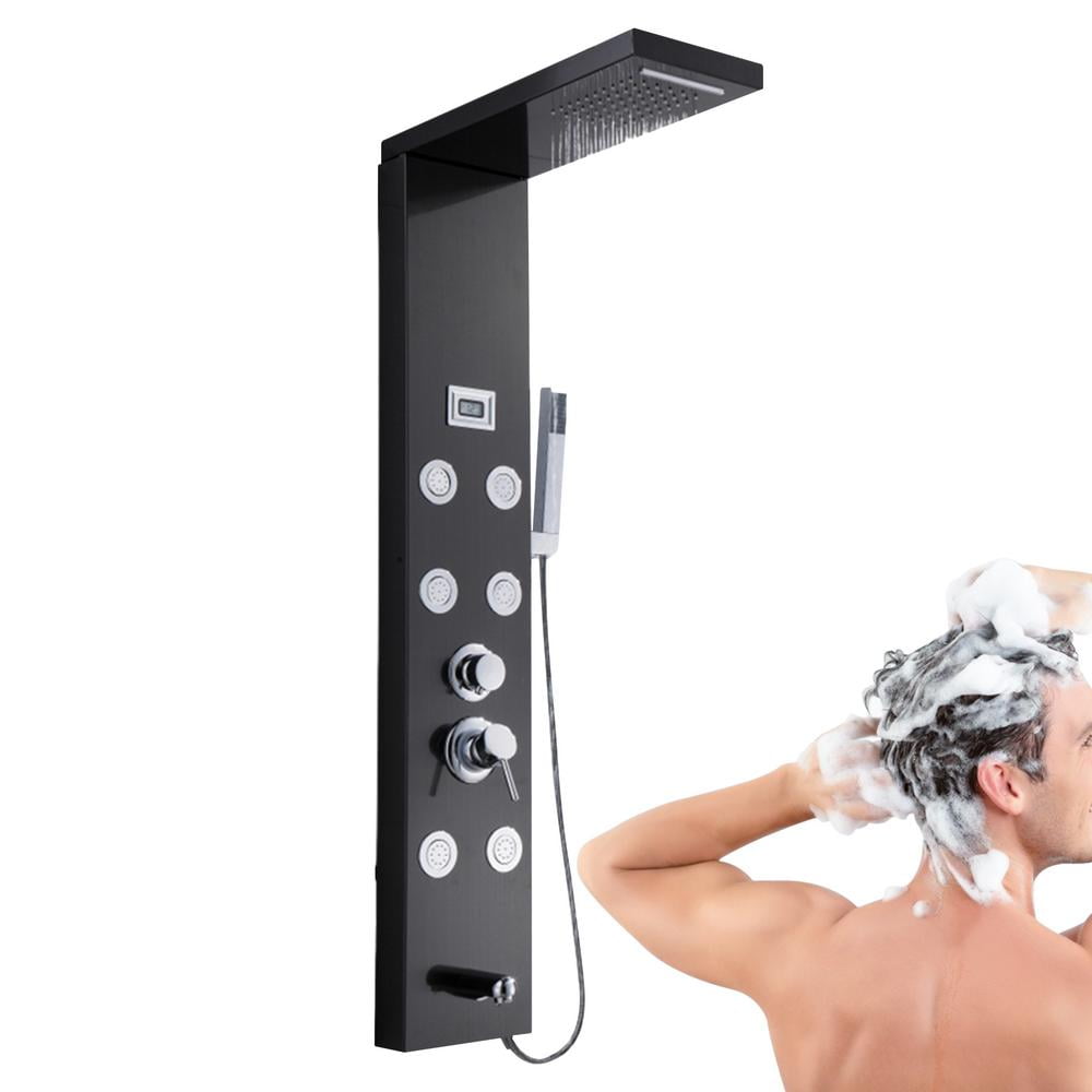 ZIHUI Black Shower Panel Tower LED Rain Shower Faucets Massage System ...