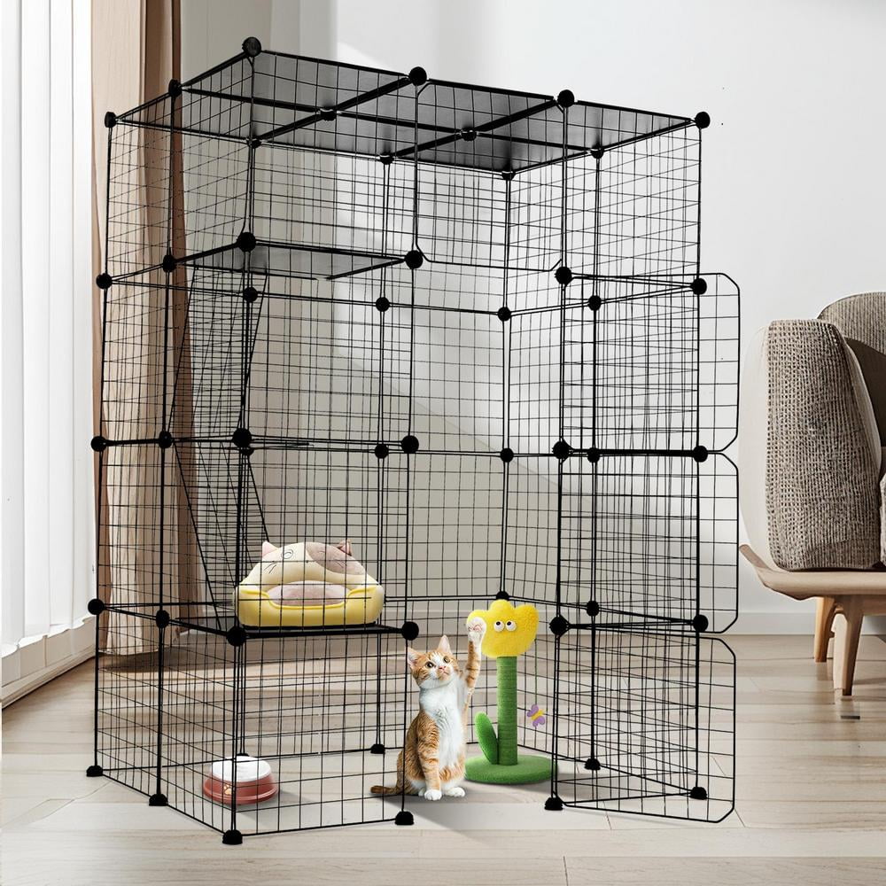 ZIHUI Cat Cage with Litter Box,4-Tier DIY Cat Enclosures Large Playpen ...