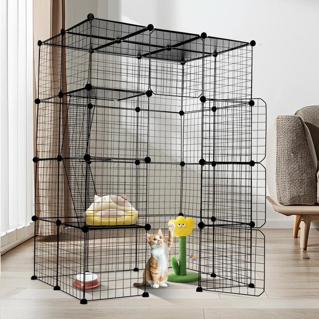 ZIHUI Cat Cage with Litter Box,4-Tier DIY Cat Enclosures Large Playpen ...