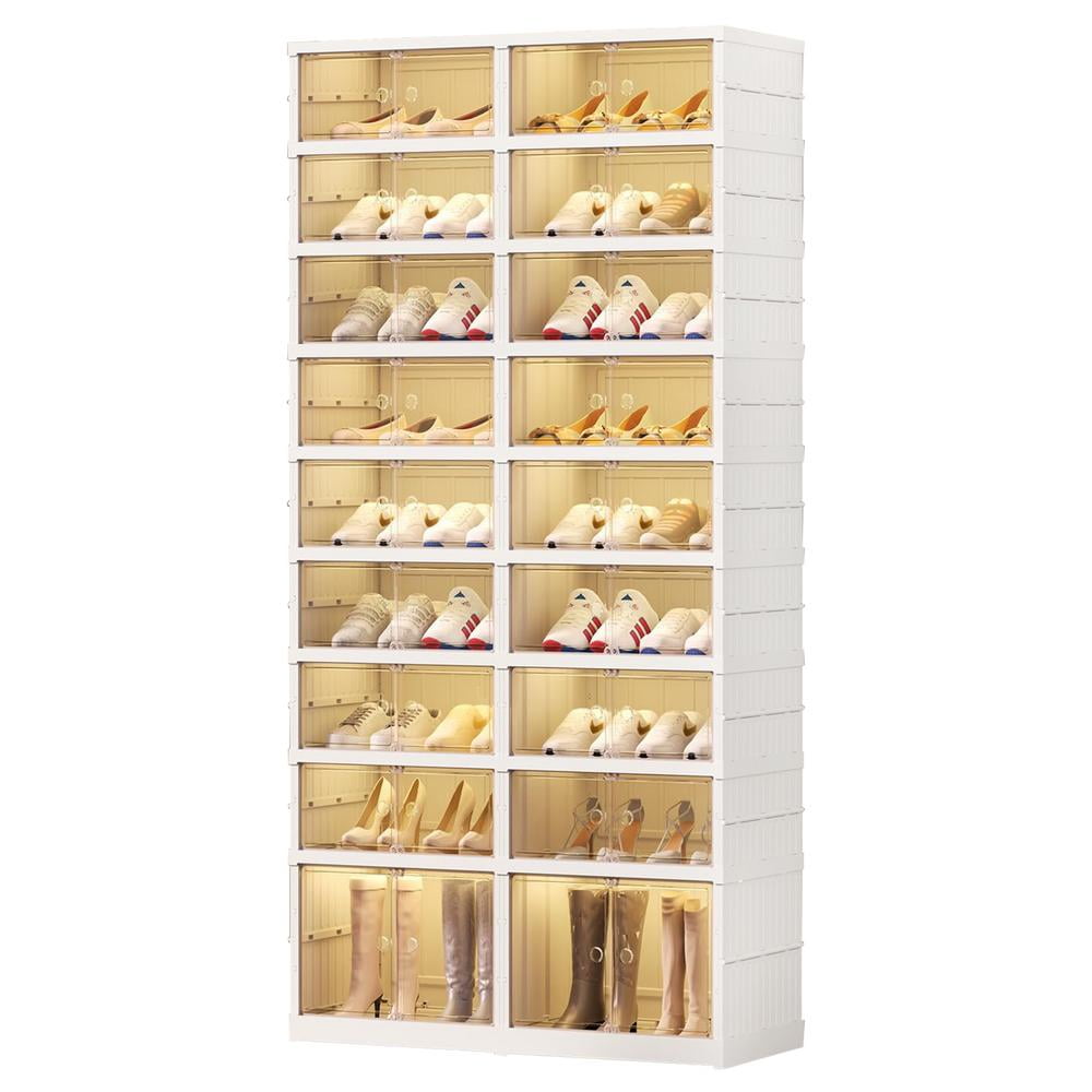 ZIHUI Foldable Shoe Rack with Doors 4-Rows 9 Tiers Shoe Storage Rack Freestanding Shoe Shelf ...