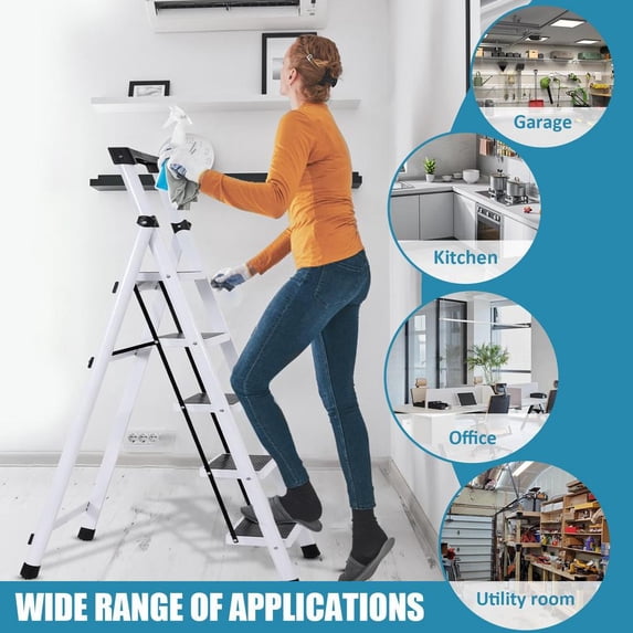ZIHUI Foldable Step Ladder Foldable Non-Slip 5 Step Ladder Lightweight ...