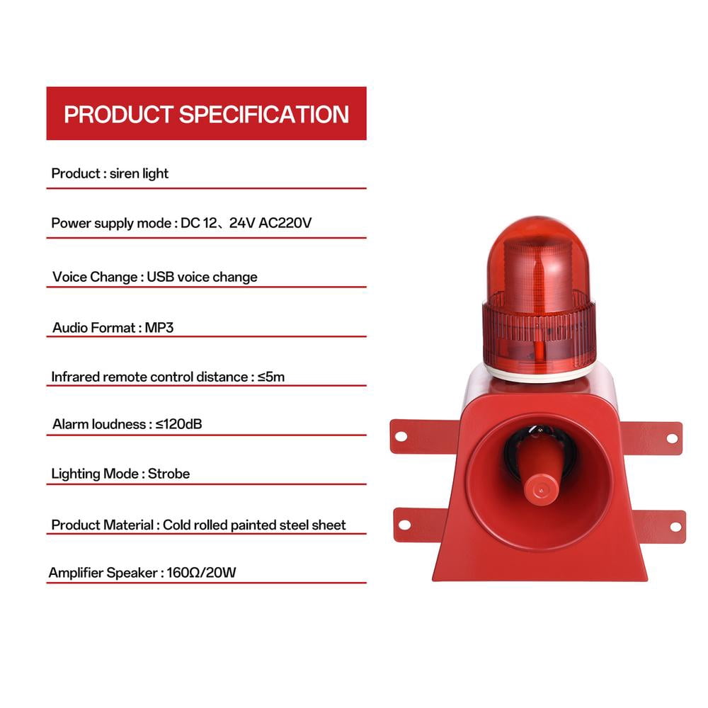 ZIHUI Industrial Siren Alarm LED 120 dB Warning Light Multipurpose Horn ...