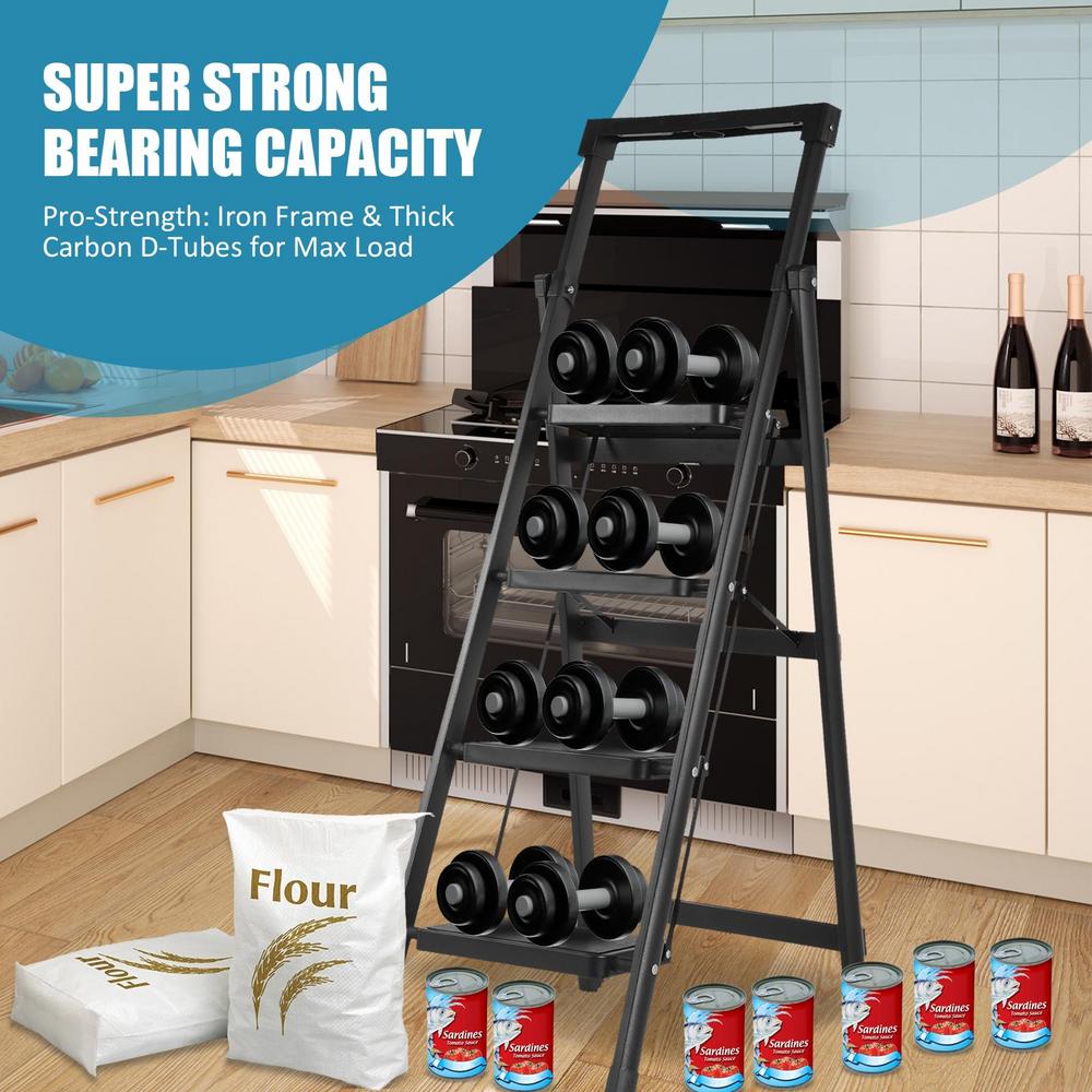 ZIHUI Kitchen Step Ladder Metal Foldable 4 Step Ladder Space Saving ...