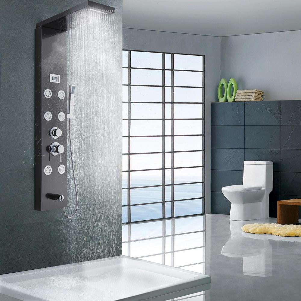 ZIHUI LED Shower Panel Tower System LED Bathroom Waterfall Rainfall Shower Head,5 in 1 Stainless ...