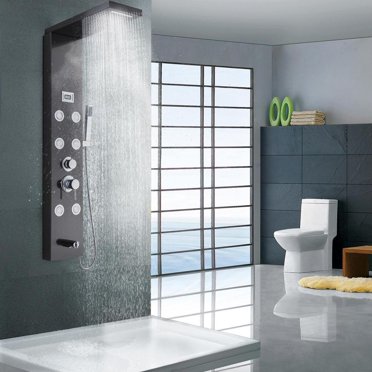 Zovajonia LED Shower Panel System, 6-Functions, Stainless Steel, Wall ...