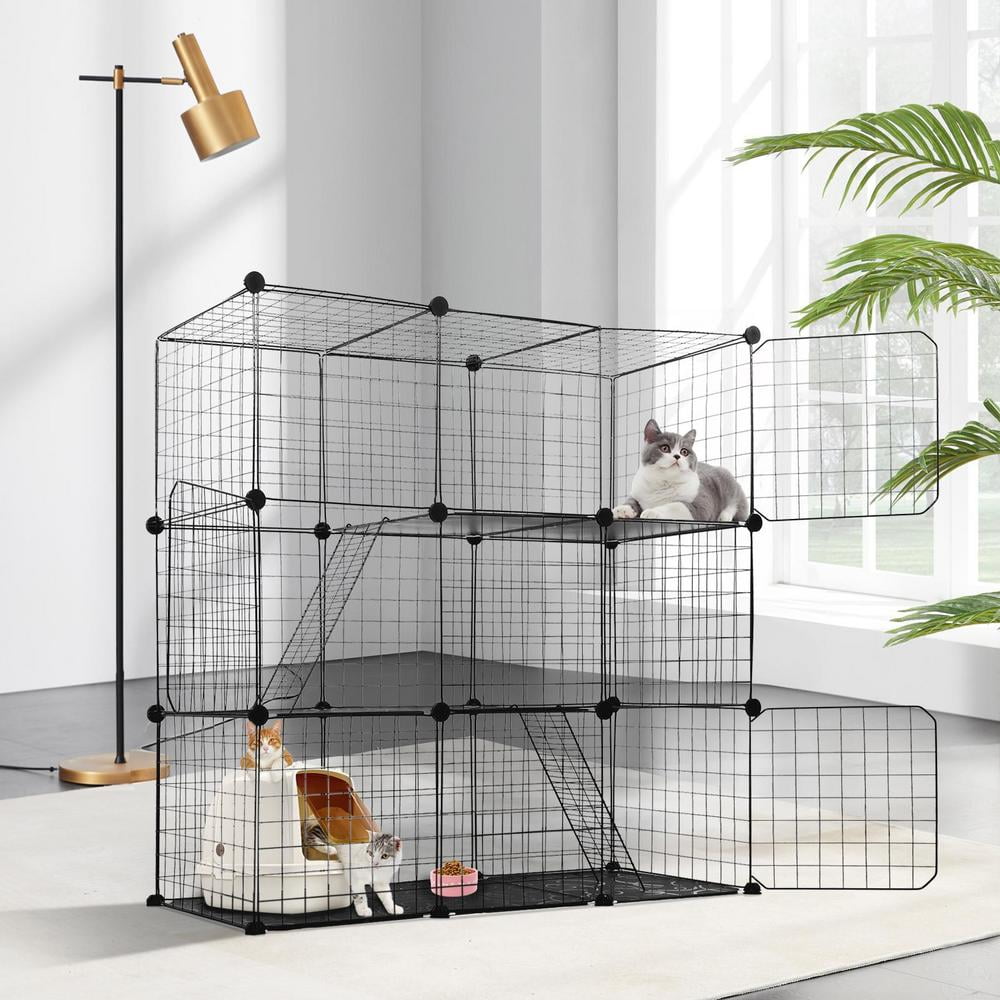 ZIHUI Large 3-Tier Cat Durable, Cat Cage Indoor Cat Enclosures DIY Cat ...