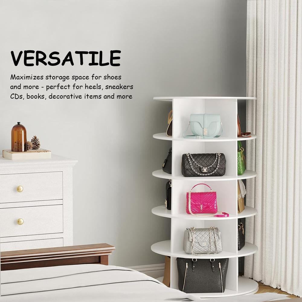 ZIHUI Revolving Shoe Rack 5-Tier White Rotating Shoe Rack Shoe Carousel ...