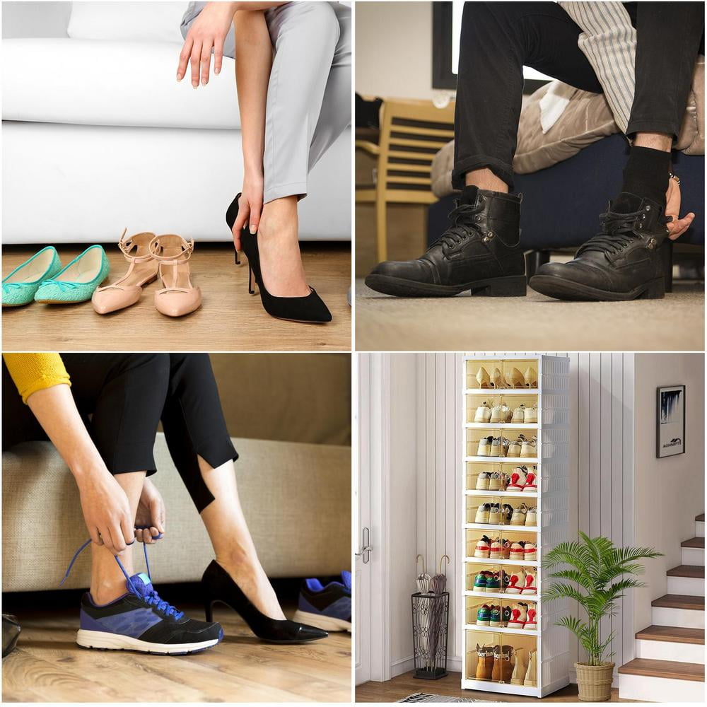 ZIHUI Shoes Organizer 9 Layers Foldable Shoe Boxes White Shoe Rack for ...