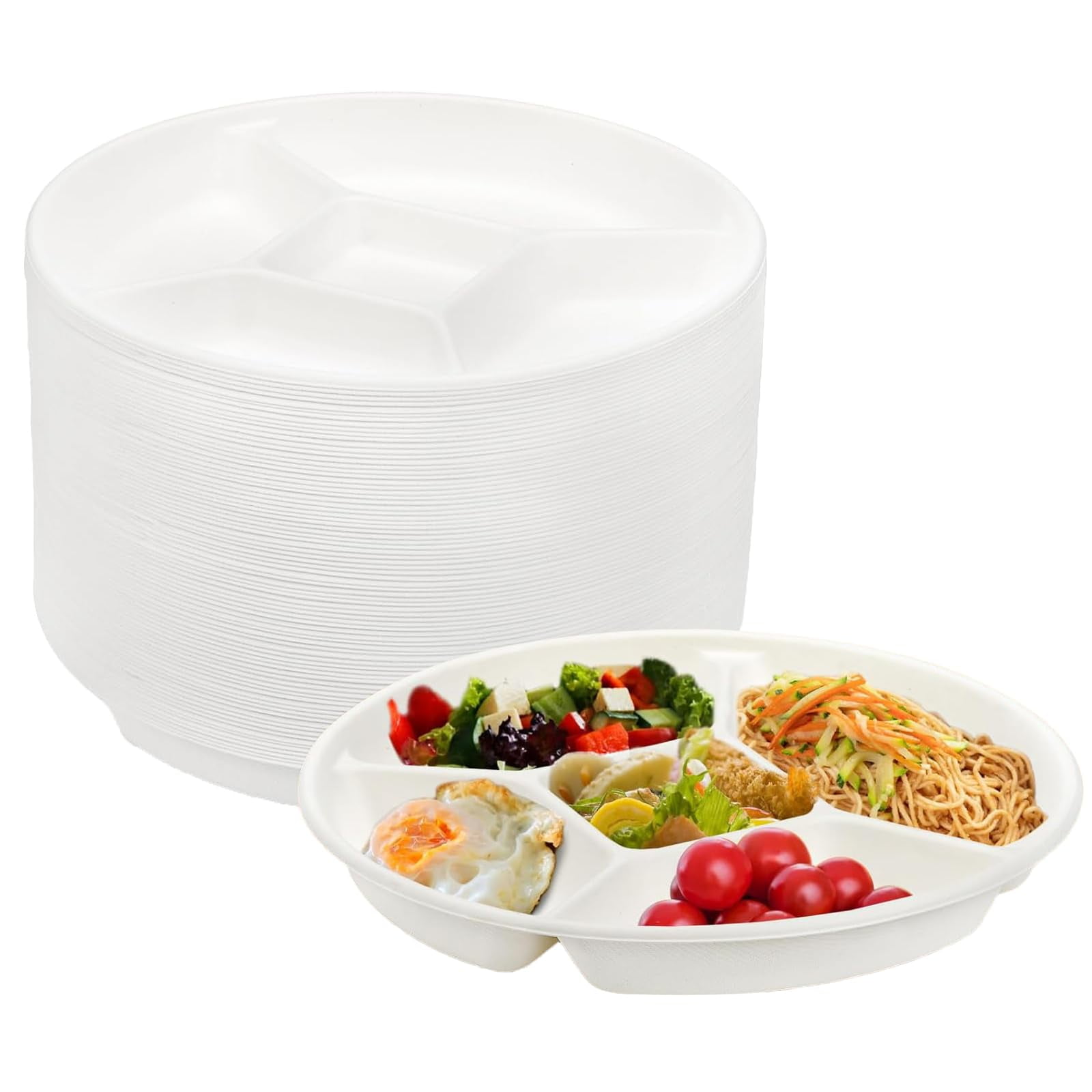 ZILAMGOO 50 Pack 5 MSF2 Compartment Disposable Paper Plates, Eco ...