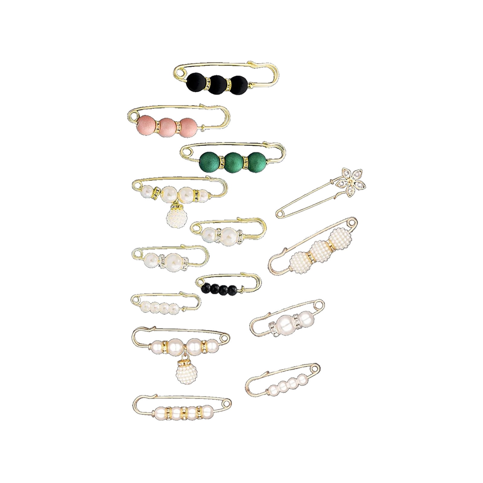 ZILEFSILK 14 Pcs Pearl Brooch Pins For Women Fashion Kawaii Safety ...