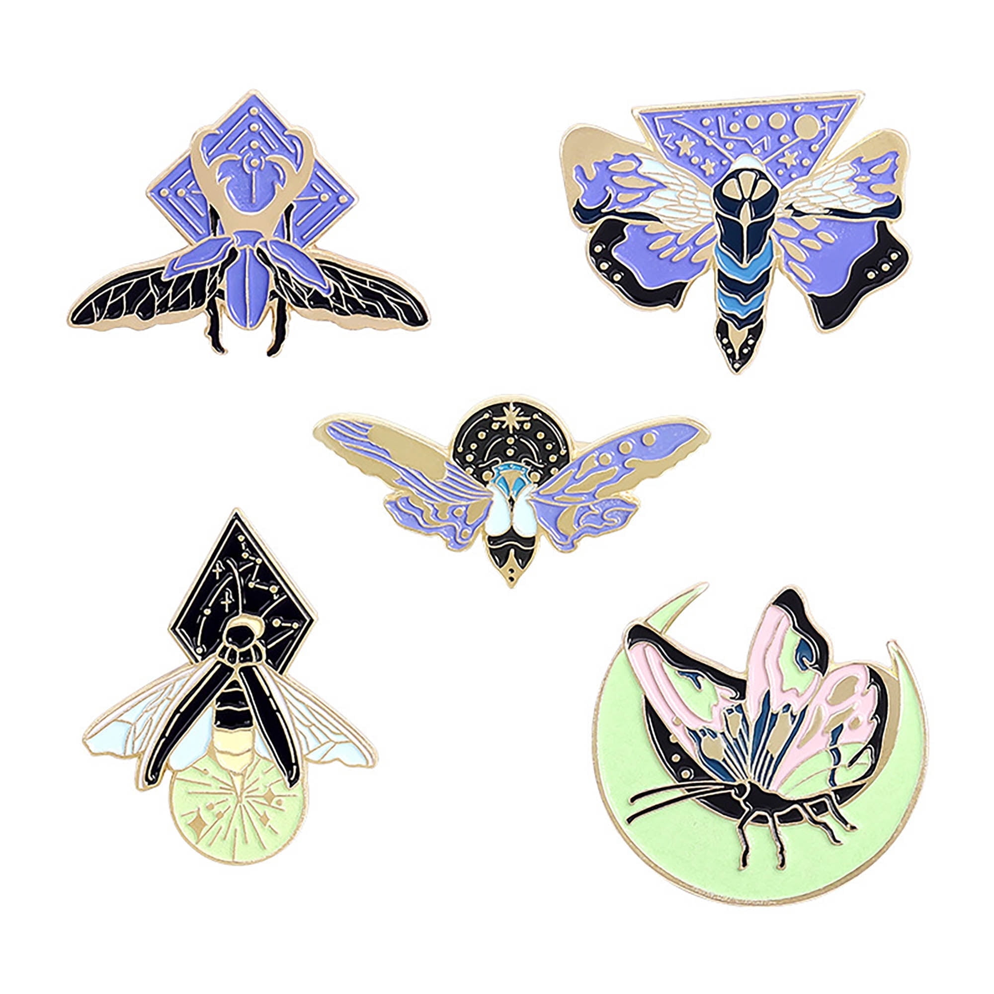 ZILEFSILK 5 Pcs Cute Butterfly Moon Enamel Pins Set Cartoon Brooch for ...