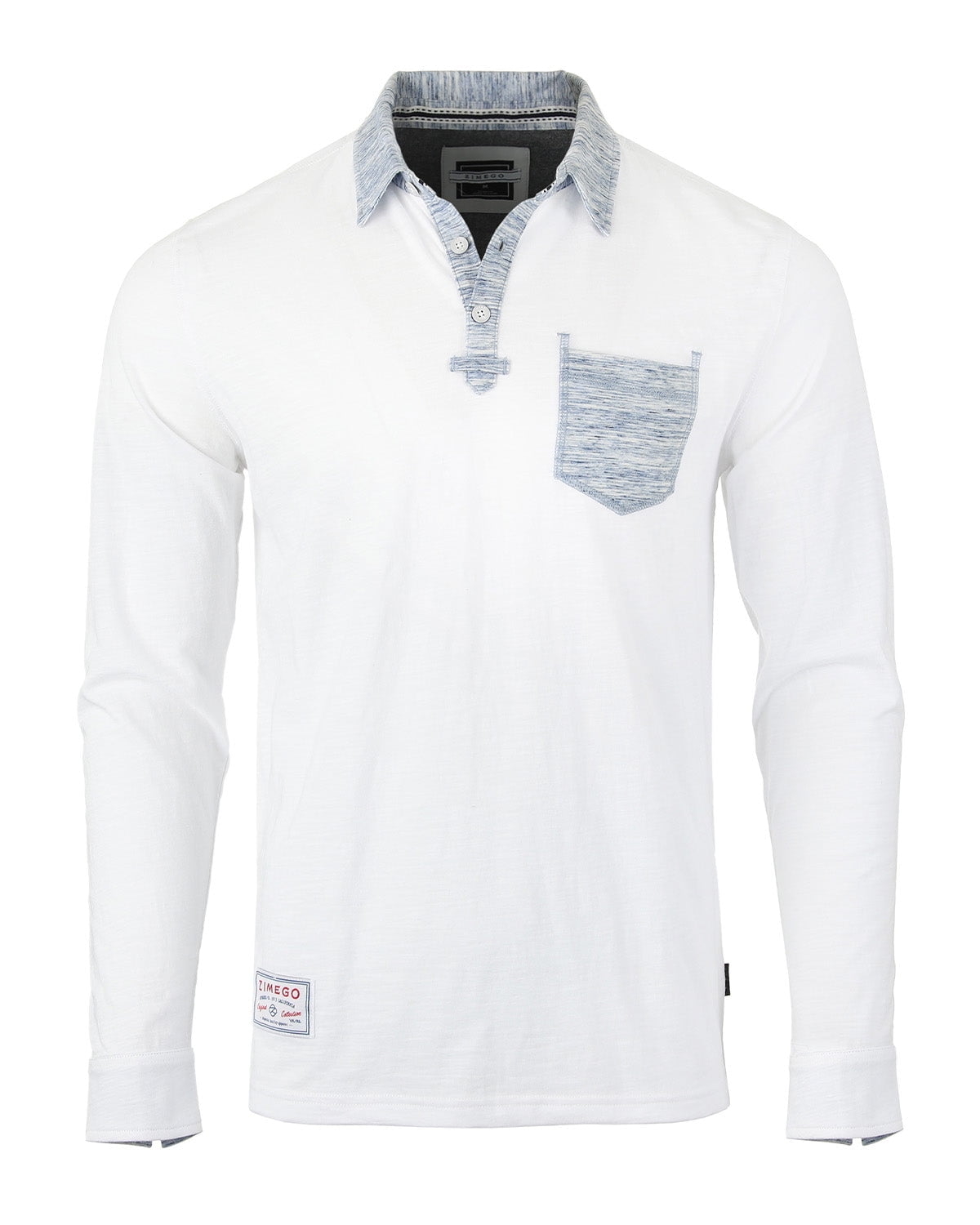 ZIMEGO Mens Long Sleeve Vintage Color Contrast Placket Pocket Polo ...