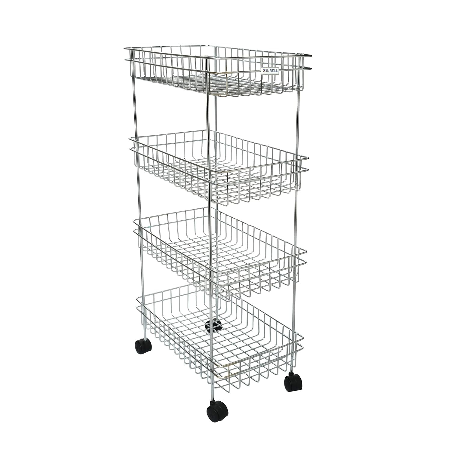ZINBELL Four Layer Kitchen Trolly Multipurpose Stainless Steel Portable ...