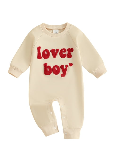 Baby Boy Valentines Day Outfit 3M 6M 12M 18M Sweatshirt Romper Long Sleeve Bubble Onesie Newborn ...