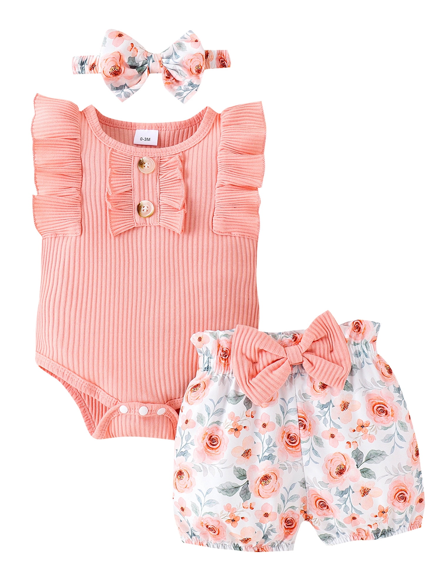 ZINTAOZT Infant Baby Girl Summer Outfit Ruffle Sleeve Ribbed One Piece ...