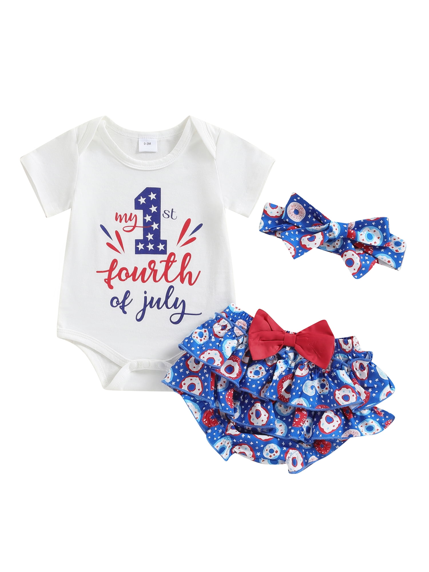 ZINTAOZT Newborn Baby Girls 4th of July Outfits Letters Romper Tops Bloomer Shorts Set 1st ...