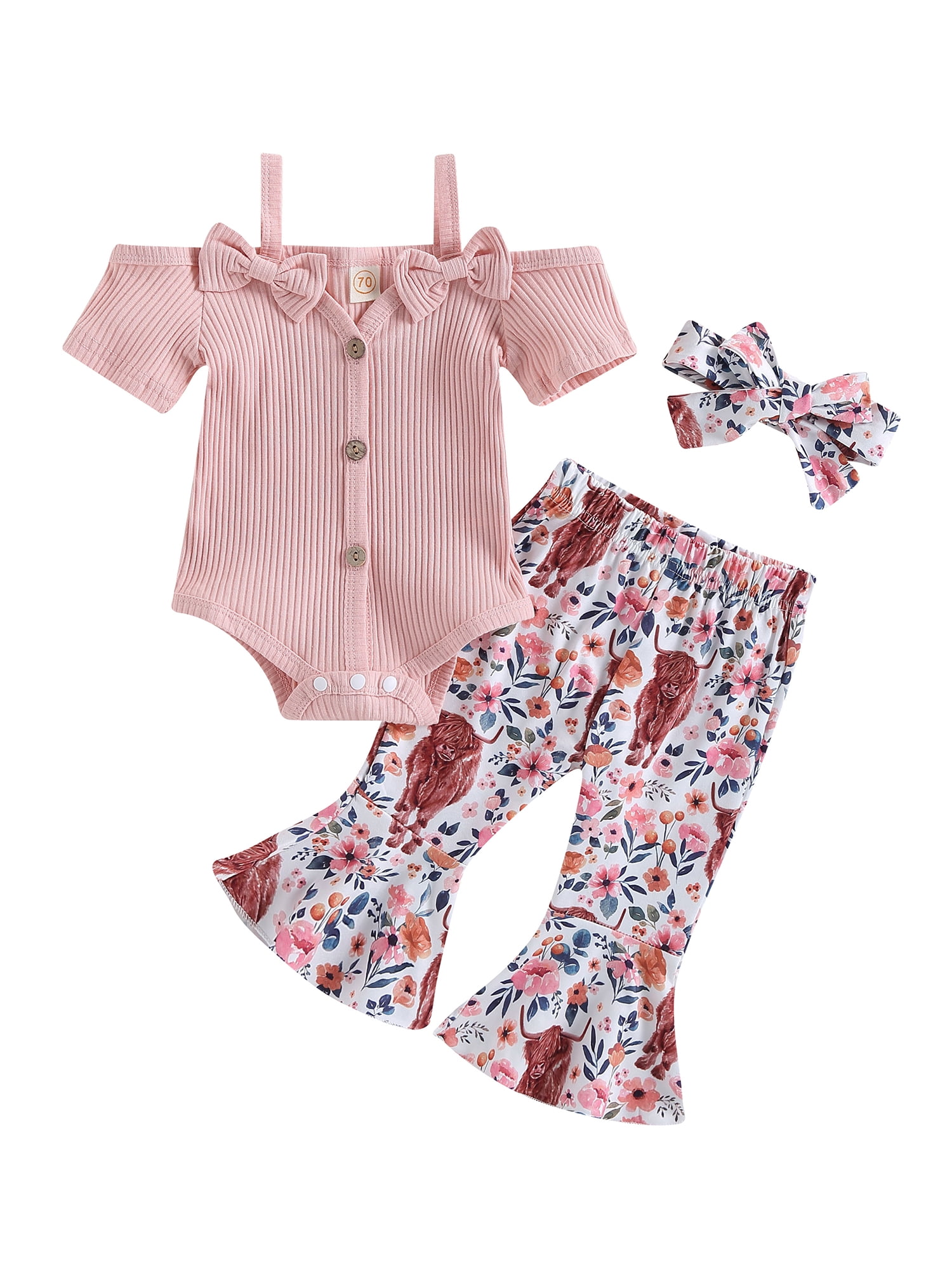 ZINTAOZT Toddler Baby Girl Summer Outfits Short Sleeve Ribbed Romper ...